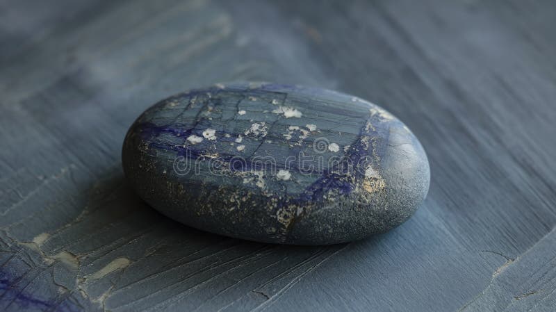 Smooth Oval Gray Stone with Blue and White Patterns on Textured Surface ...