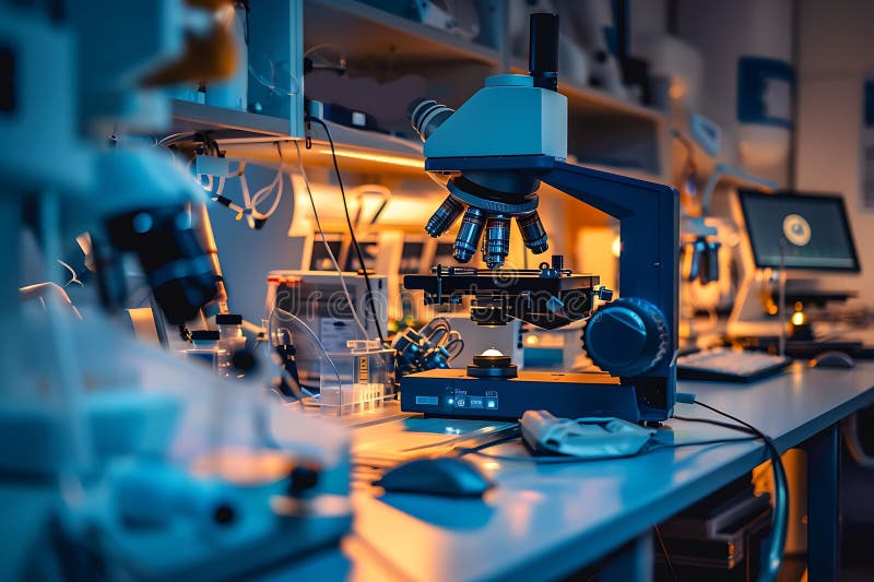 Advanced Laboratory Microscope and Equipment Setup Stock Illustration ...