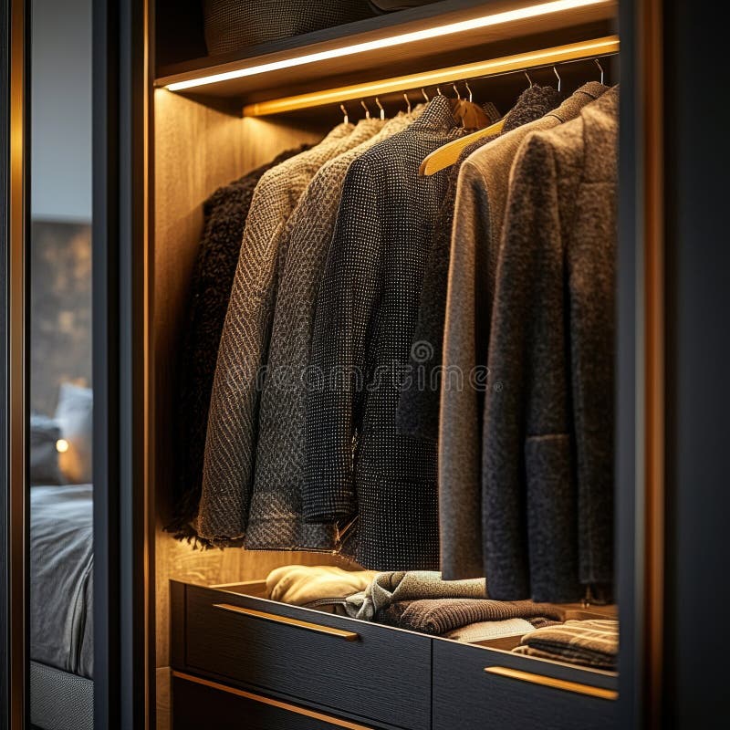 Close-up of a Modern Smart Wardrobe with Sleek Design Featuring Touch ...