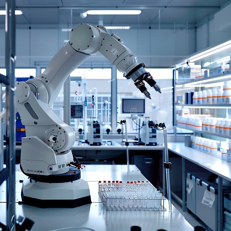 Advanced Robotic Arm in a Modern Sterile Laboratory Setting Stock ...