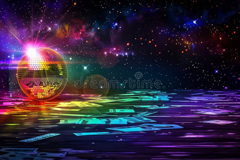 Cosmic Disco Ball Over Galactic Dance Floor Stock Image - Image of ...