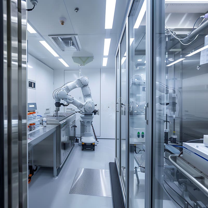 Advanced Robotic System in a Modern Cleanroom Laboratory Stock ...
