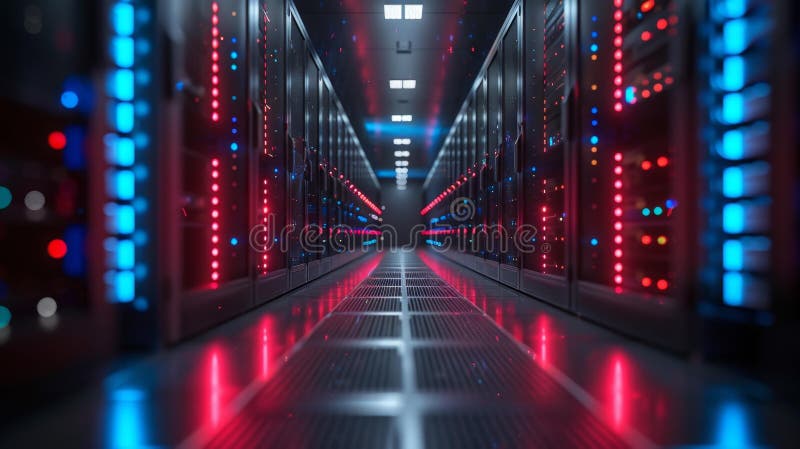 Modern Data Center with Vibrant LED Lights - Generative AI Stock ...