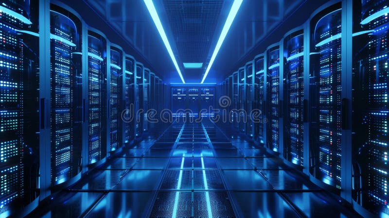 Futuristic Data Center with Blue Neon Lights, Generative AI Stock Image ...