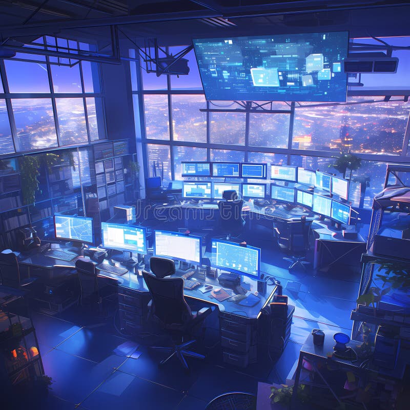 High-Tech Security Control Room Stock Illustration - Illustration of ...