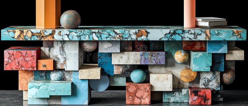 Abstract Marble Console Table with Spheres Stock Illustration ...
