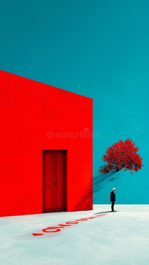 Surreal Architectural Scene with Red and Aqua Elements Stock ...