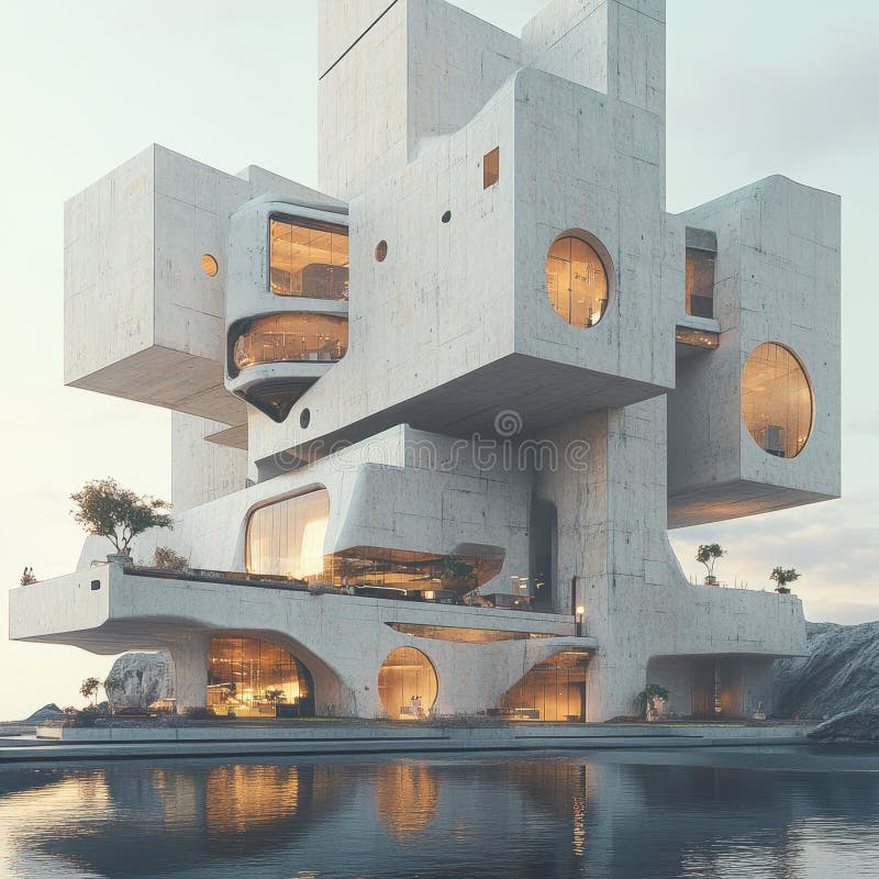 Futuristic Minimalist Architecture in Blocky Design Stock Illustration ...