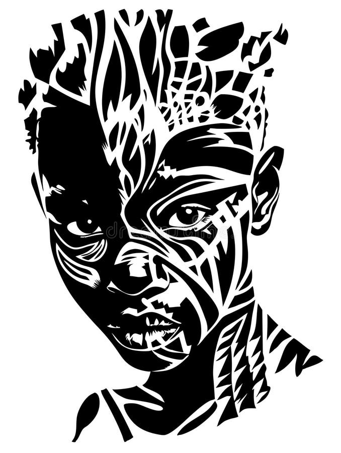 Intricate Tribal Face Vector Art for Tattoos and Design Stock ...