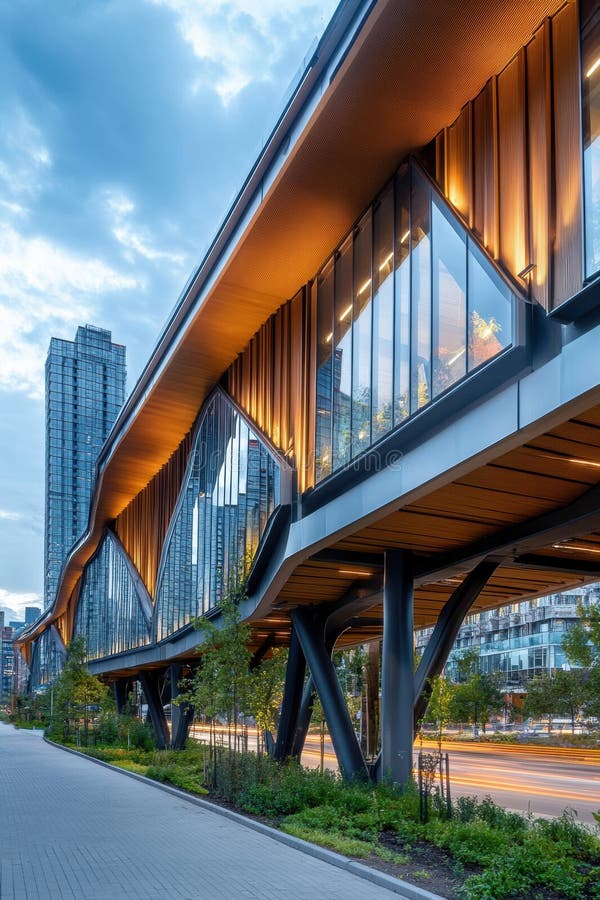 Modern Architectural Marvel with Illuminated Glass and Steel Design, AI ...