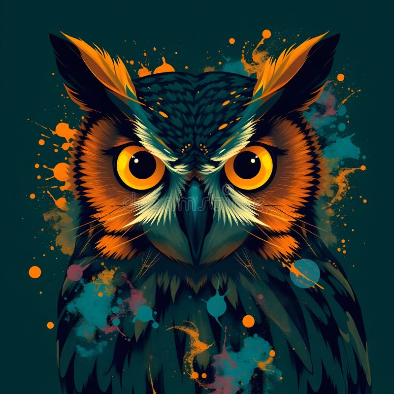 Psychedelic Owl Portrait with Vibrant Paint Splatters - Digital Art ...