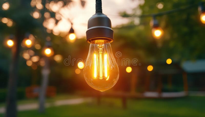 This Image Showcases a String of Glowing Edison-style Light Bulbs, Not ...