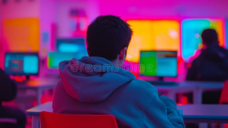 A Student Immersed in a Digital Learning Environment. the Vibrant ...