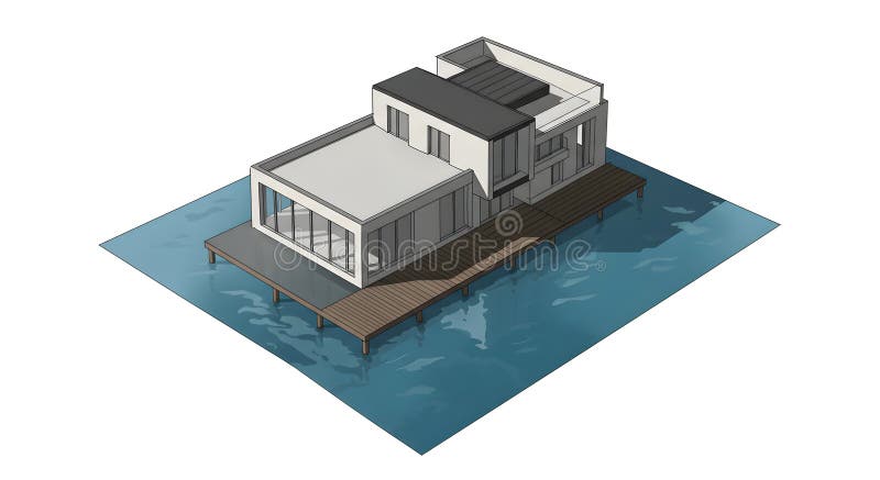 Modern Luxury Waterfront House Architectural Design Stock Illustration ...
