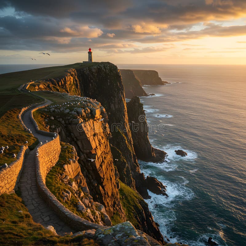 Coastal Lighthouse at Sunset - Generated Using Ai Stock Illustration ...