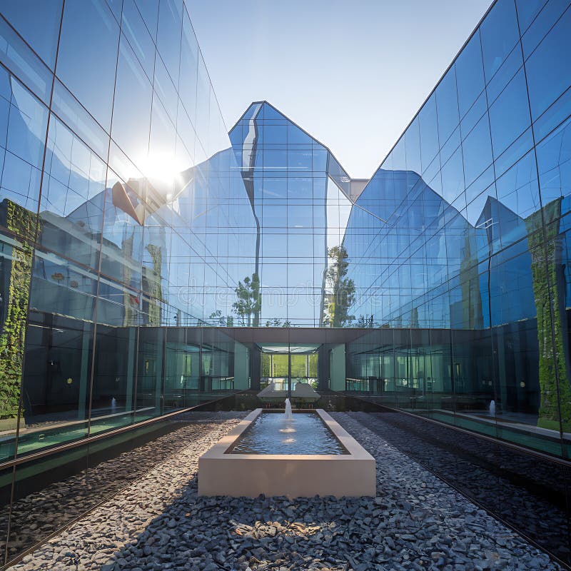 Modern Architectural Design of a Glass Building Courtyard Stock ...