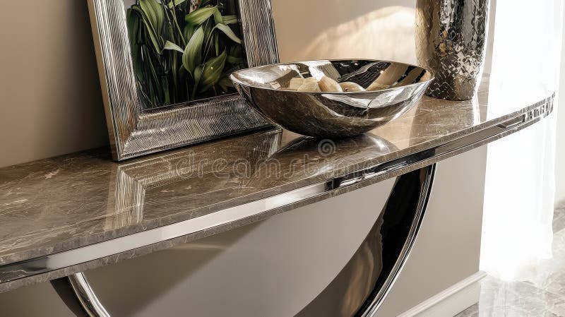 Luxury Modern Marble Console Table with Chrome Accents Stock ...