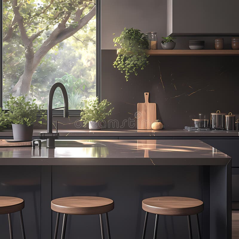 Sleek Modern Kitchen stock illustration. Illustration of elements ...