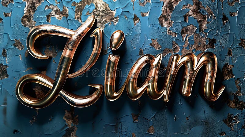 Gold Textured Liam Name Design on Peeling Blue Paint Wall Background ...