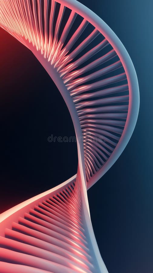 Futuristic DNA Helix with Glowing Red and Blue Hues Against a Dark ...