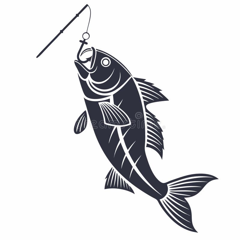 Fishing Silhouette Caught Fish on Hook Isolated on White Background ...