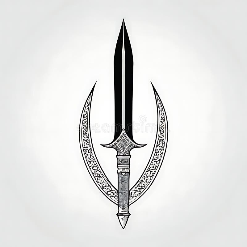 Ornate Sword and Crescent Moon Design Stock Illustration - Illustration ...