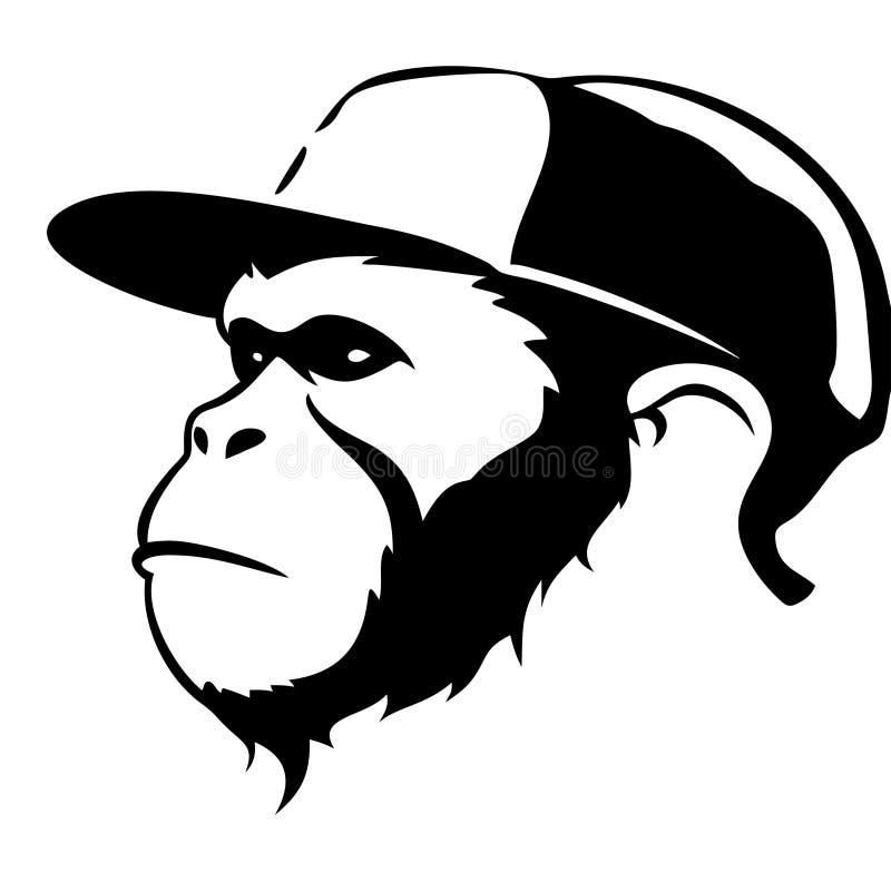 Vector Illustration of Monkey Head in Baseball Cap for Tattoo or ...