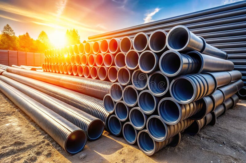 Large Diameter Black PVC Pipes Stacked Ready for Water Main ...