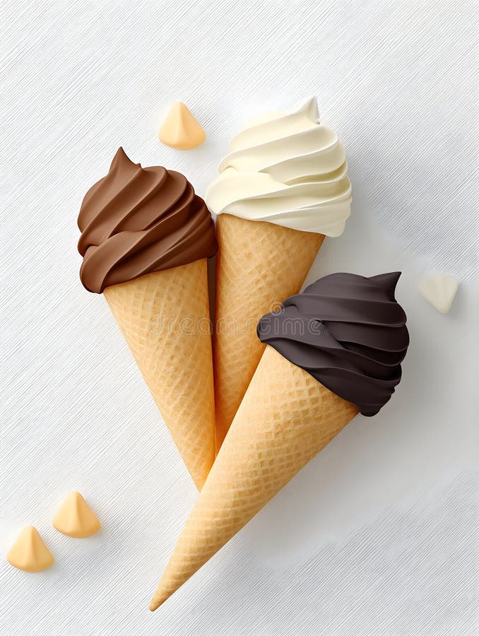 This Image Showcases Three Delectable Soft Serve Ice Cream Cones Stock ...