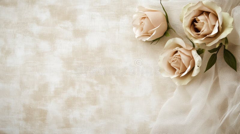Three Roses Resting on a Neutral Cream Colored Textile Background Stock ...