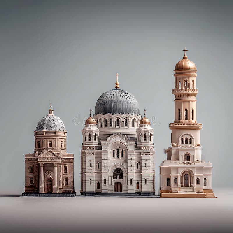 Architectural Models a Collection of Three Diverse Religious Buildings ...