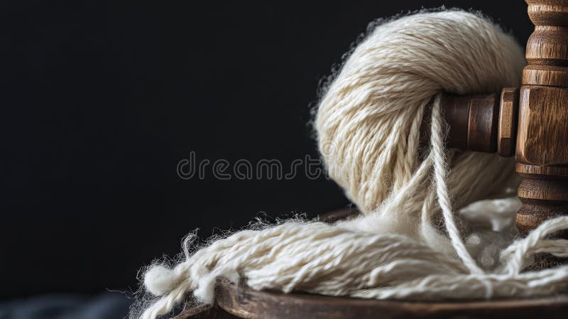 Traditional Spinning Wheel with Freshly Spun Wool in Natural Light ...