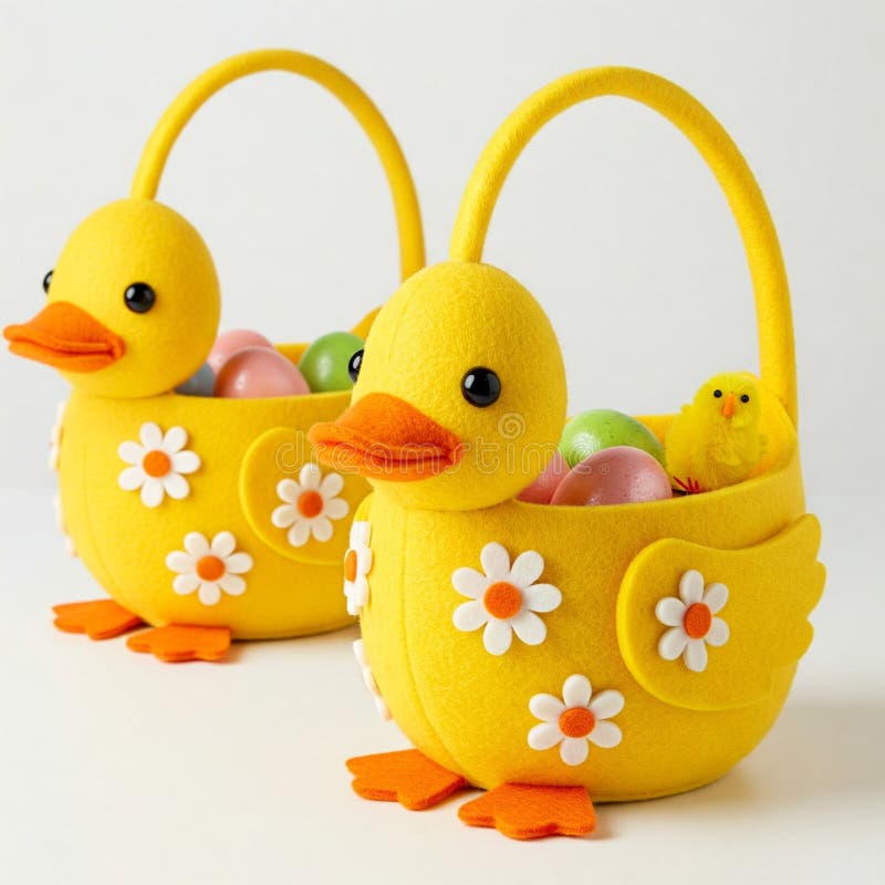 Whimsical Yellow Duck Easter Baskets Stock Illustration - Illustration of flower, animal: 371322879