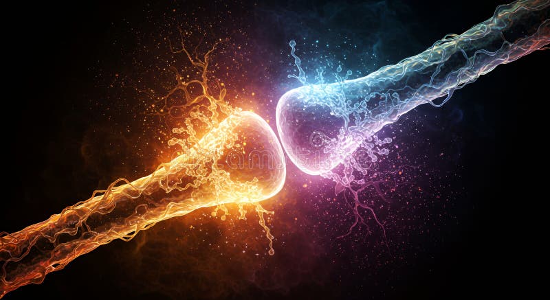 Depicts a Neurological Synapse with Electrical Activity and ...