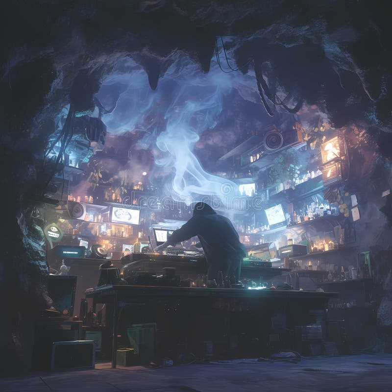 Mysterious Cave Laboratory stock illustration. Illustration of clutter ...