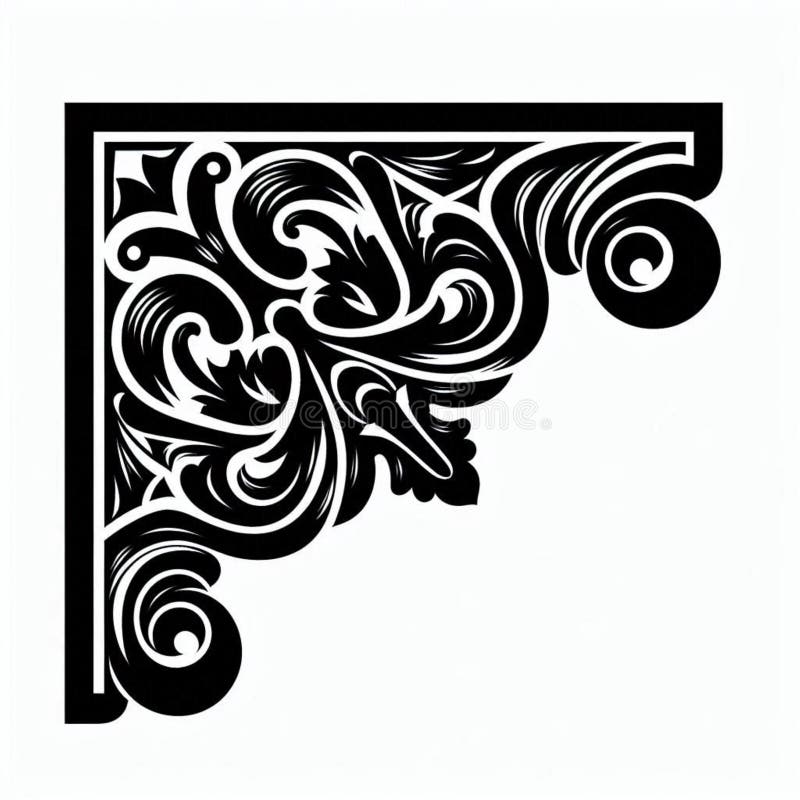 Elegant Black and White Floral Corner Design - Vector Illustration ...