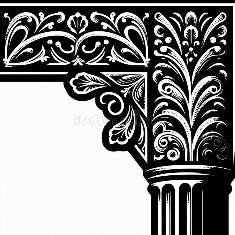 Elegant Black and White Floral Corner Design - Vector Illustration ...