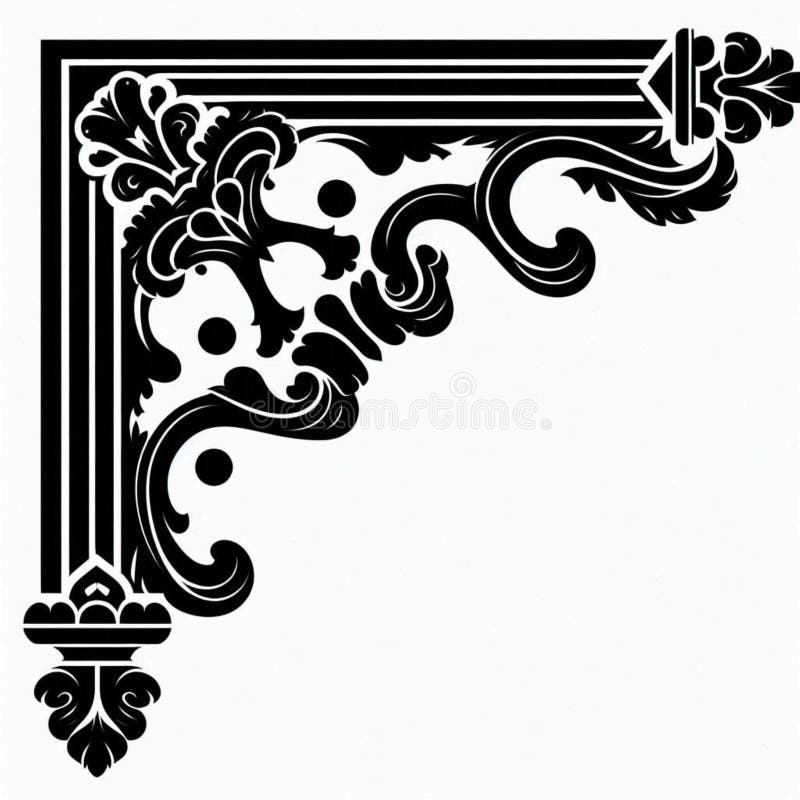 Elegant Black and White Floral Corner Design - Vector Illustration ...