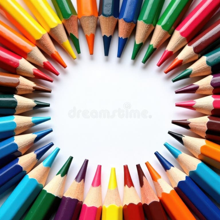 This Image Showcases a Vibrant Array of Colored Pencils Arranged in a ...