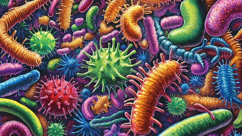 Colorful Microorganisms and Bacteria in Abstract Biological ...