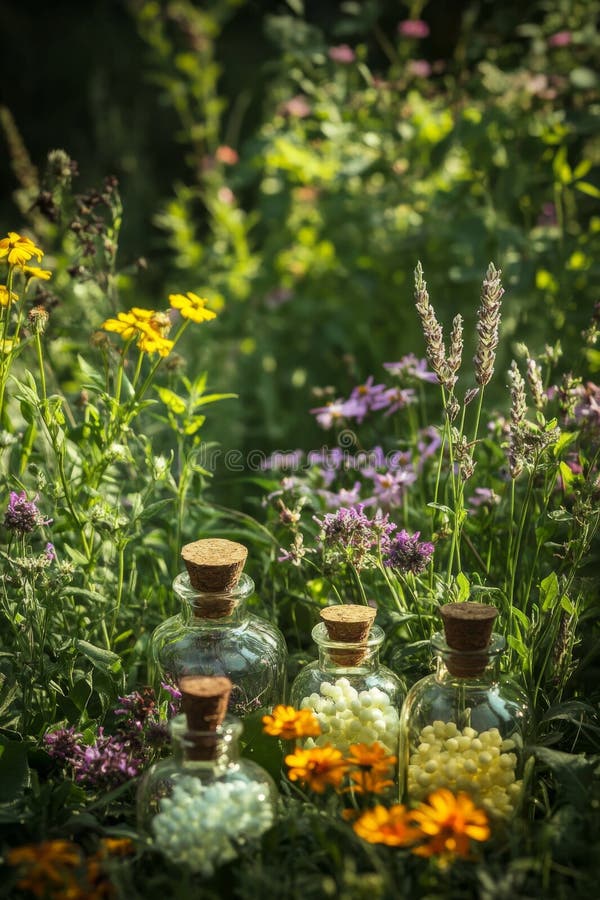 Homeopathic Plants in a Lush Garden Stock Illustration - Illustration ...
