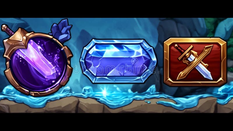 Colorful Fantasy Game UI Elements with Magical Sword and Gem Designs ...