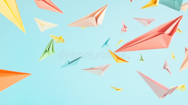 Vibrant Colorful Paper Planes in Flight Against a Bright Blue Sky Stock ...