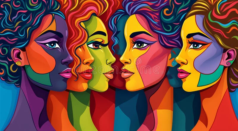 Multicolored Abstract Faces, Colorful Abstract Portrait Stock ...