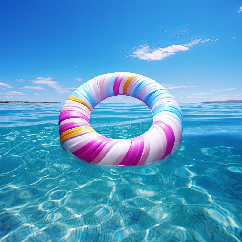 A Cheerful Colorful Pool Float Drifting in the Sparkling Blue Ocean ...