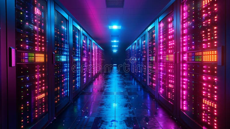 Colorful Data Center with LED Lights - Generative AI Stock Image ...