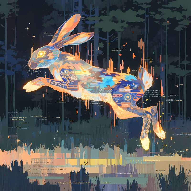 The Illuminated Bunny: Animated Wildlife in a Cyber Forest. Stock ...