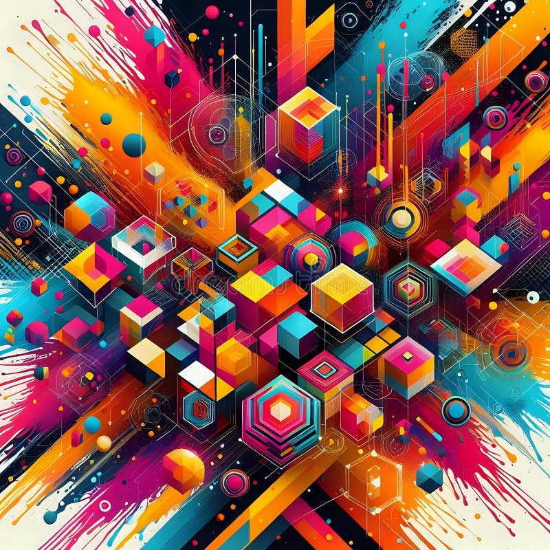 Colorful Abstract Geometric Explosion Stock Illustration - Illustration ...