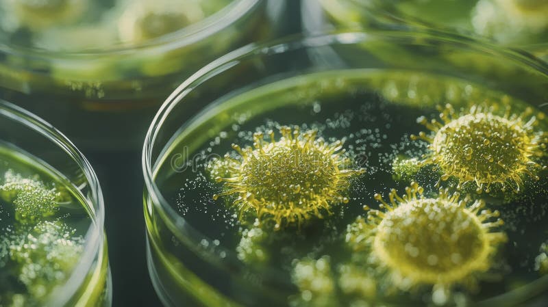 Green Microbial Life Inside Laboratory Petri Dish Stock Illustration ...