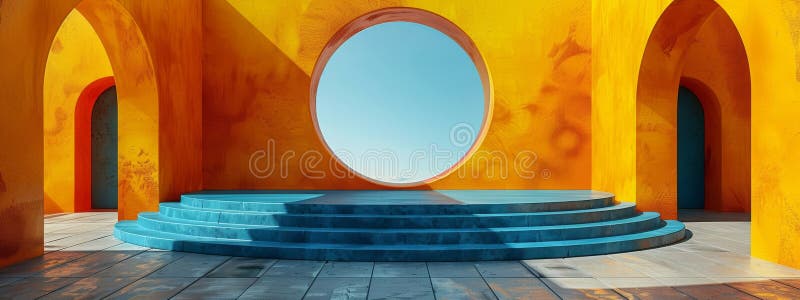 Colorful Minimalist Stage Design with Bright Arches and a Circular ...